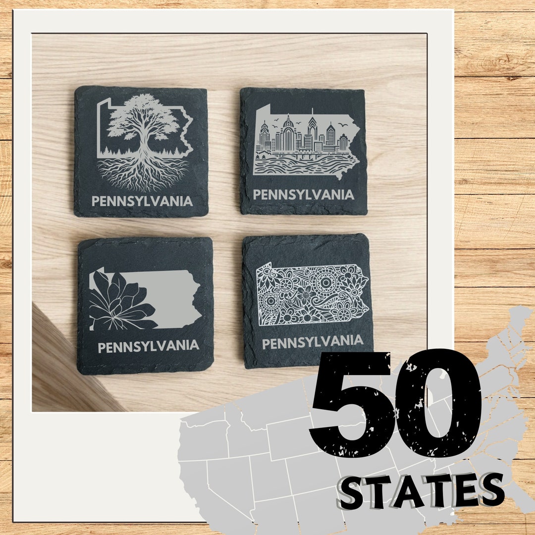Pennsylvania - Set of 4 Engraved Slate Coasters | Personalized ...