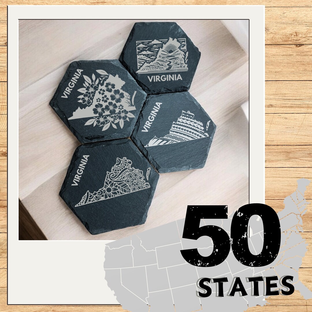 Engraved Virginia Slate Coasters - Housewarming Gift, Set of 4 - Etsy