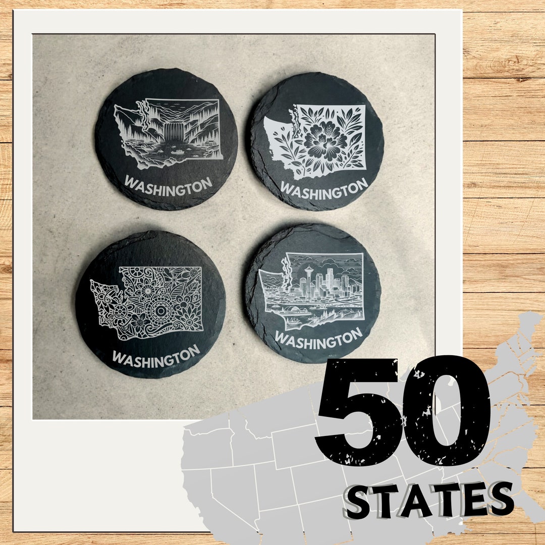Washington - Set of 4 Engraved Slate Coasters | Personalized ...