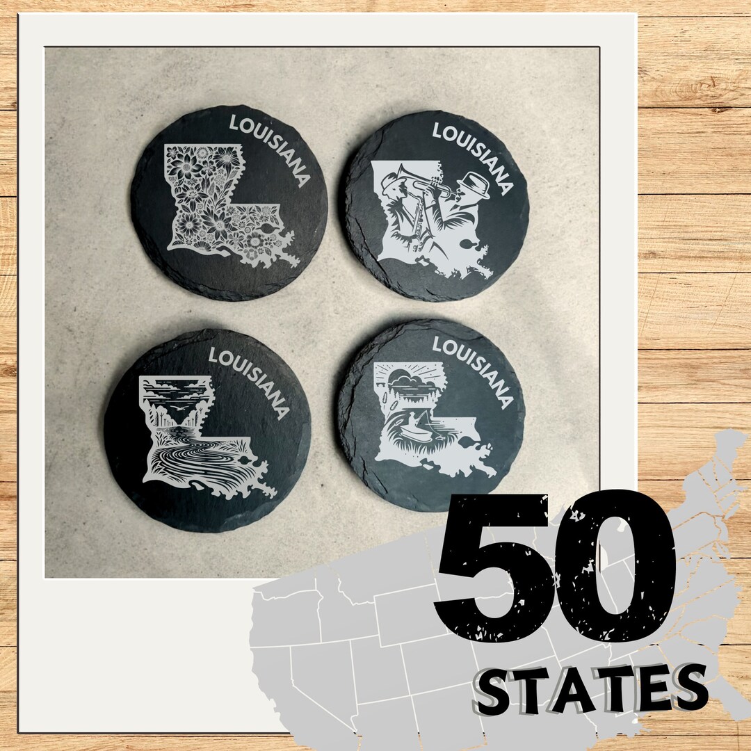 Louisiana - Set of 4 Engraved Slate Coasters | Personalized ...