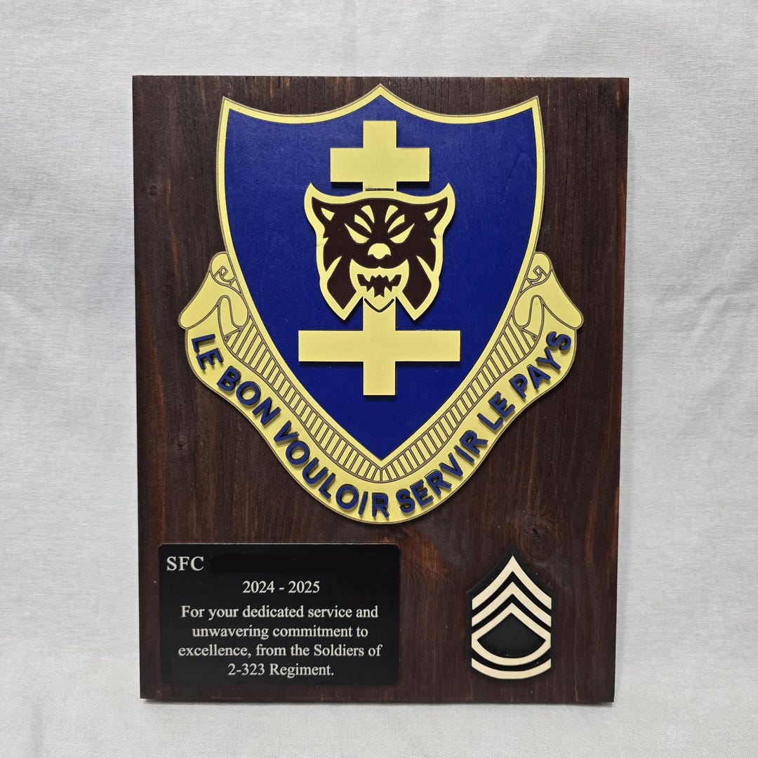 8"x10" Custom Military Plaque With Unit Insignia and Rank, ETS, PCS ...