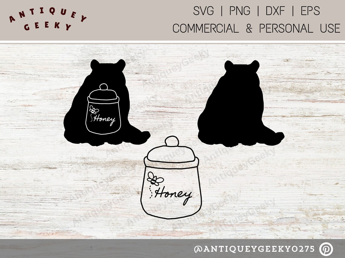 Honey Bear & Honey Pot SVG - Bear Silhouette - Bear SVG File - Honey ...
