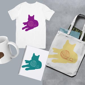 Cat and Yarn SVG - Cat Silhouette - Cat SVG File - Yarn Svg - Sitting ...