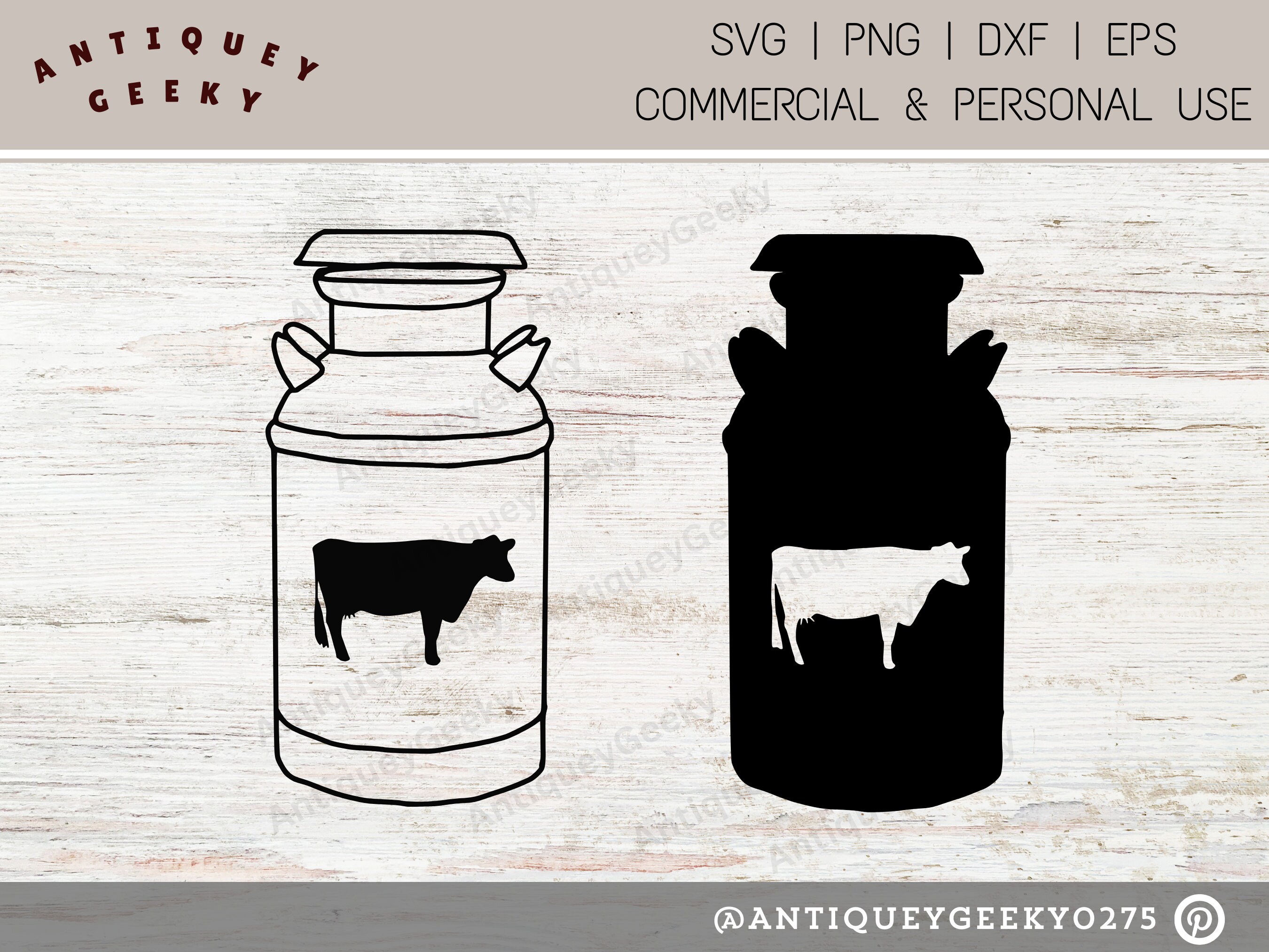 Antique Cow Milk Jug SVG - Milk Jug Silhouette - Cow SVG File - Antique ...