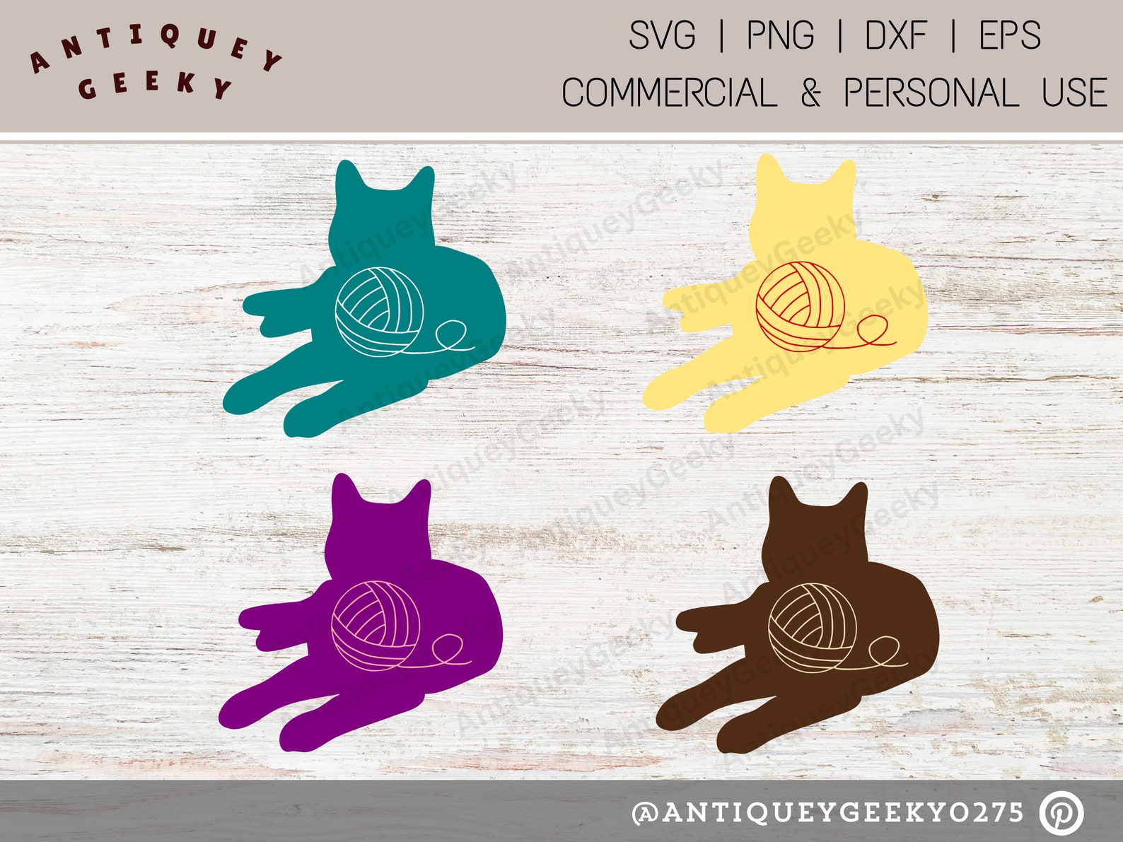 Cat and Yarn SVG - Cat Silhouette - Cat SVG File - Yarn Svg - Sitting ...