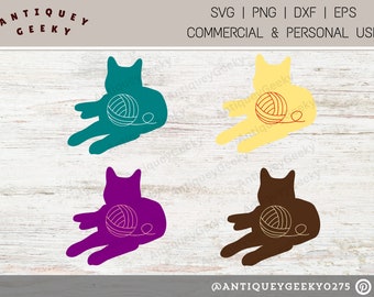 Cat With Yarn Clipart Vector Graphic Svg Png Jpg Eps Cute Cat With Lots ...