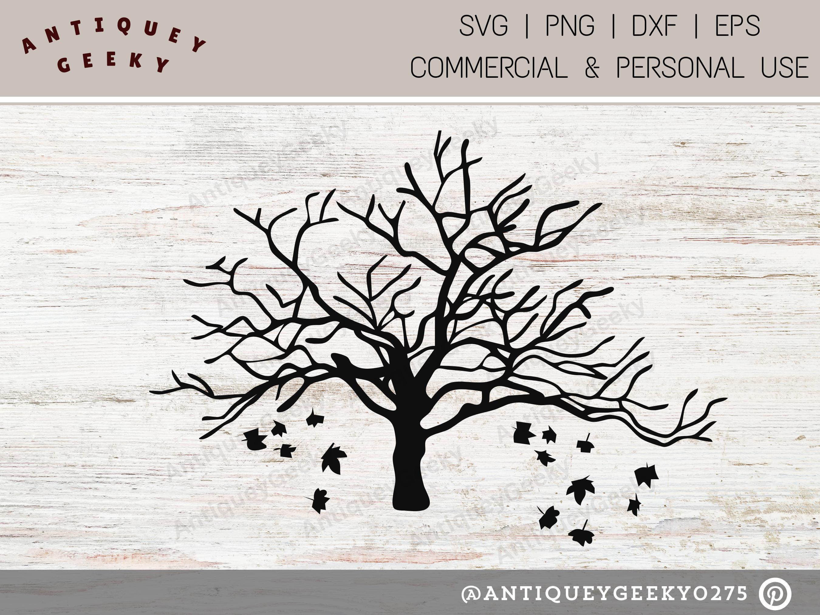 Tree Falling Leaves SVG - Tree Silhouette - Fall Tree SVG File - Fall ...