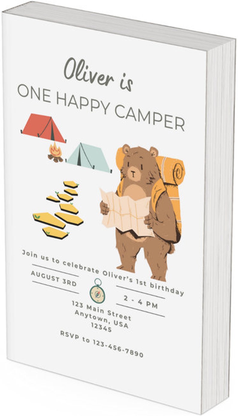 ONE Happy Camper Theme 1st Birthday Party Invitation, Camping, Camper, Adventure, Boy First ...