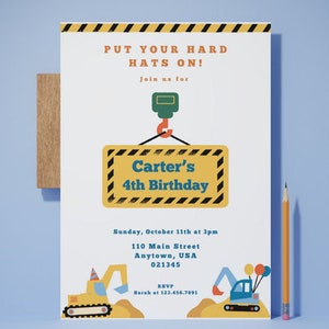 Editable Construction Birthday Party Invitation Template, Construction ...