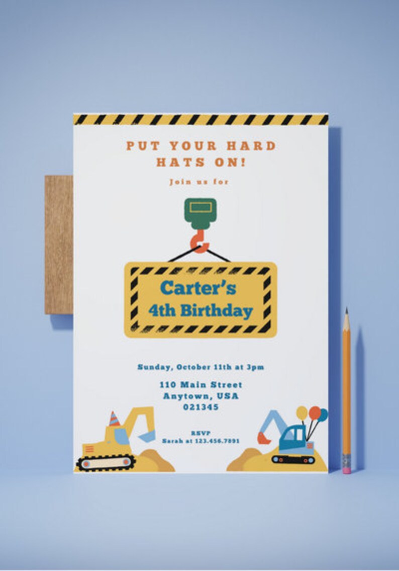 Editable Construction Birthday Party Invitation Template, Construction ...