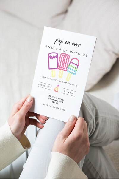 Editable Popsicle Birthday Invitation Template Neon, Pop on Over and ...