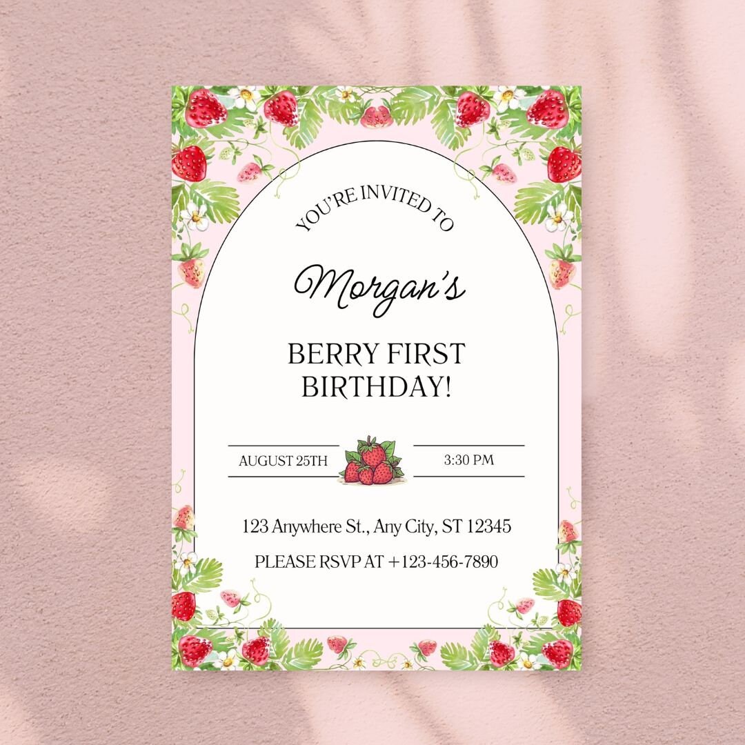 Berry First Birthday Invitation Template, Berry First Birthday ...