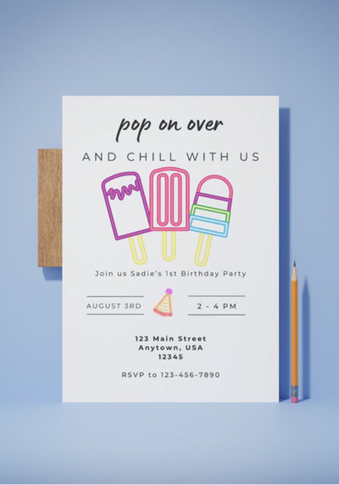 Editable Popsicle Birthday Invitation Template Neon, Pop on Over and ...