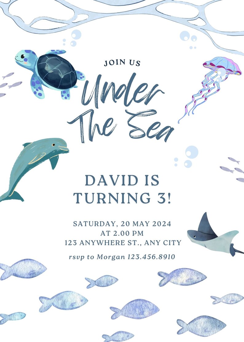 Under the Sea Birthday Invitation - Editable Template Invitation, Ocean ...