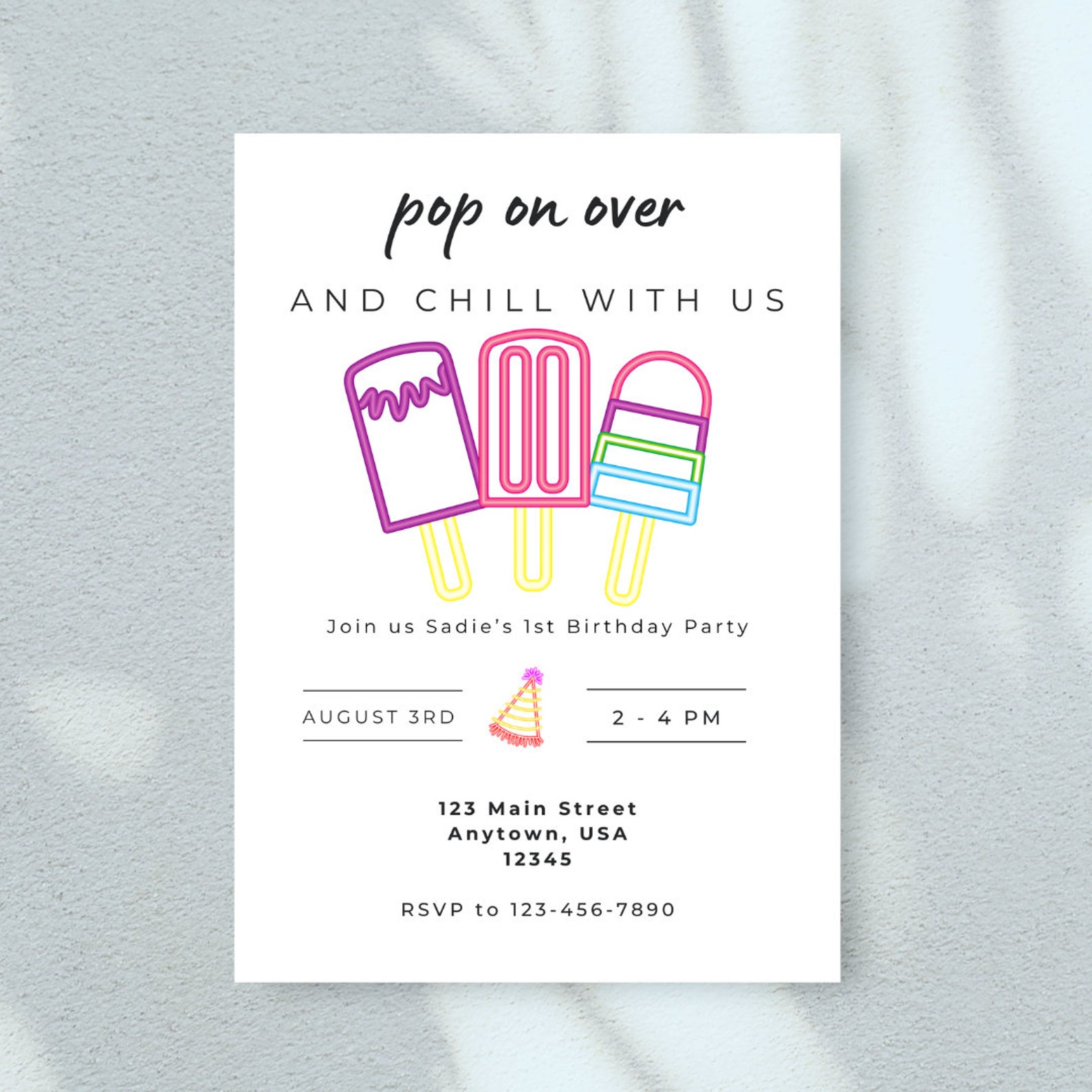 Editable Popsicle Birthday Invitation Template Neon, Pop on Over and ...