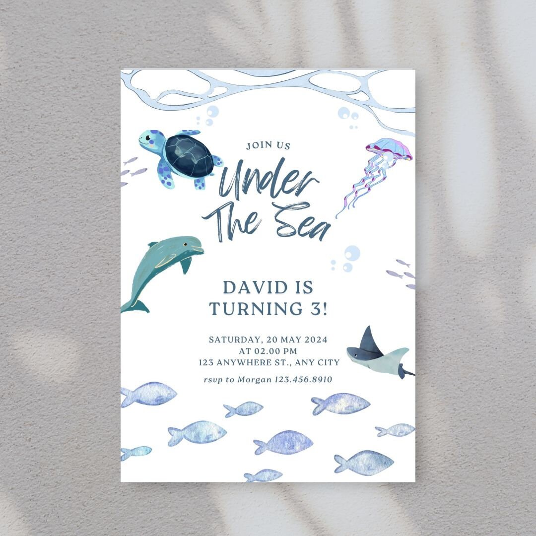 Under the Sea Birthday Invitation - Editable Template Invitation, Ocean ...
