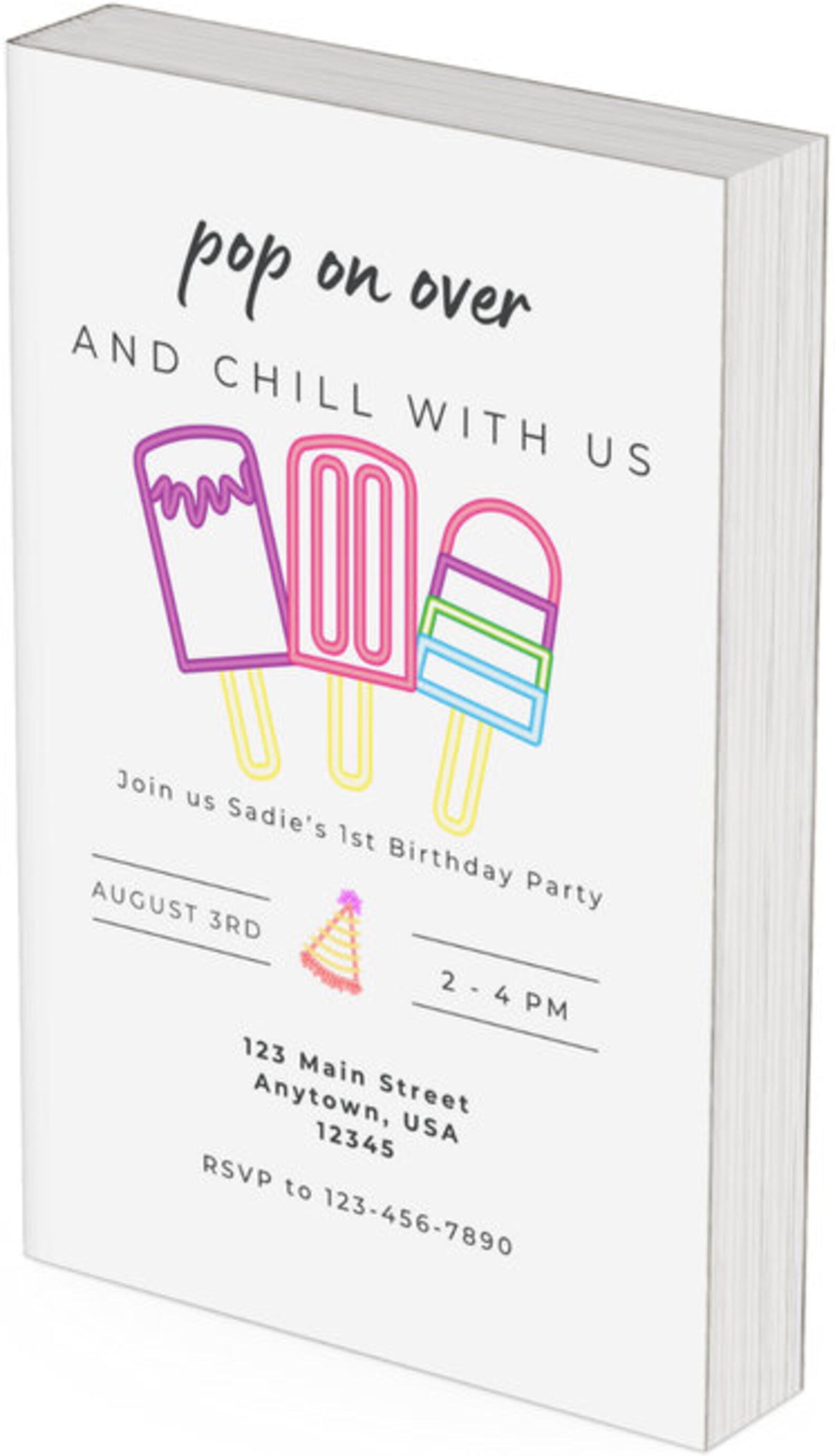 Editable Popsicle Birthday Invitation Template Neon, Pop on Over and ...