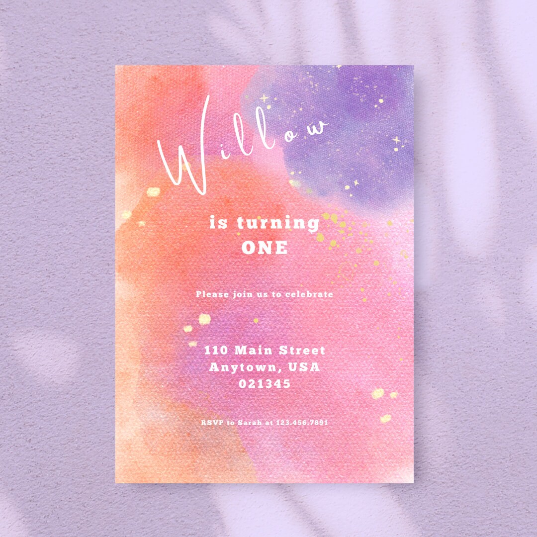 Rainbow Birthday Invitation Colorful Watercolor Sprinkles Invitation ...