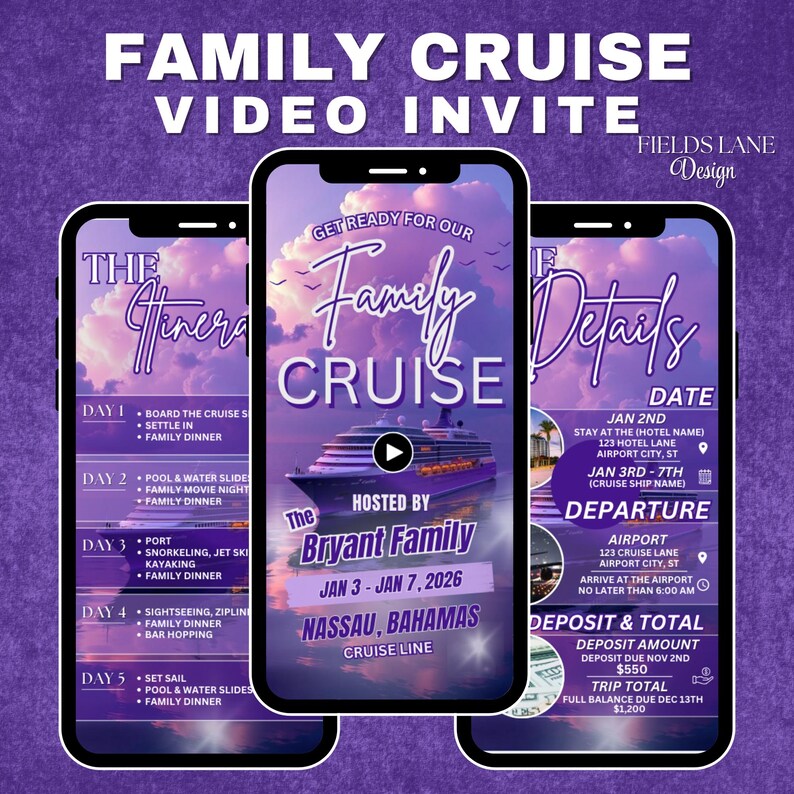 Cruise Vacation Video Invitation | Editable Family Trip Announcement 7 ...