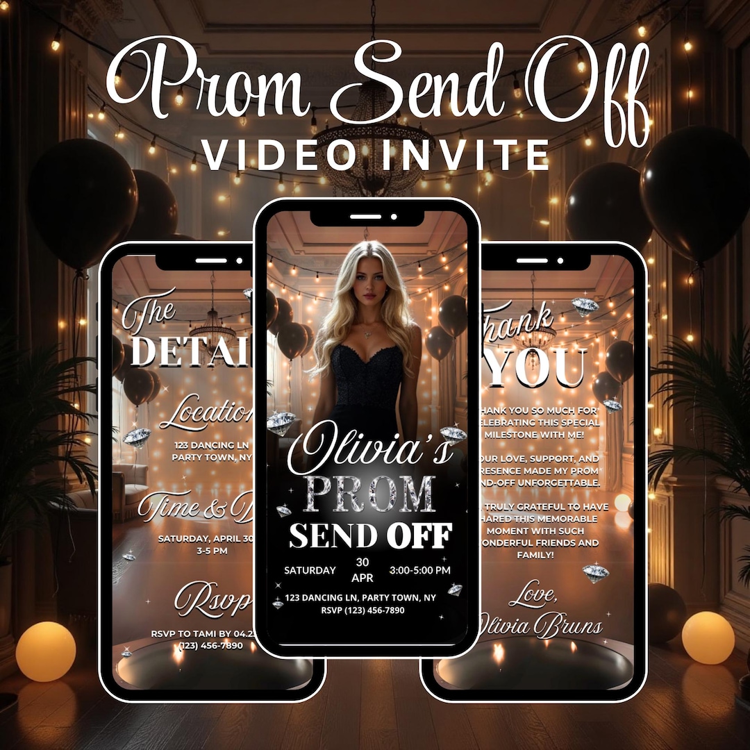 Black Prom Send-off Invitation, Luxe & Modern Digital Invite, Glam Prom ...