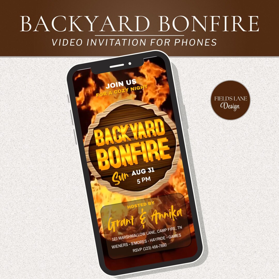 Editable Backyard Bonfire Party Invitation, Campfire Invite for Phone ...