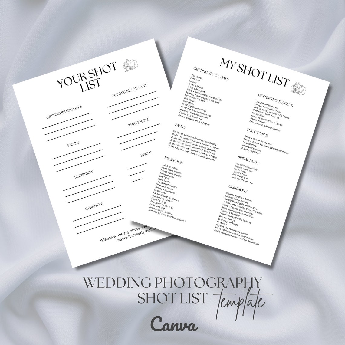 Wedding Photography Shot List Template: Customizable Canva Guide ...