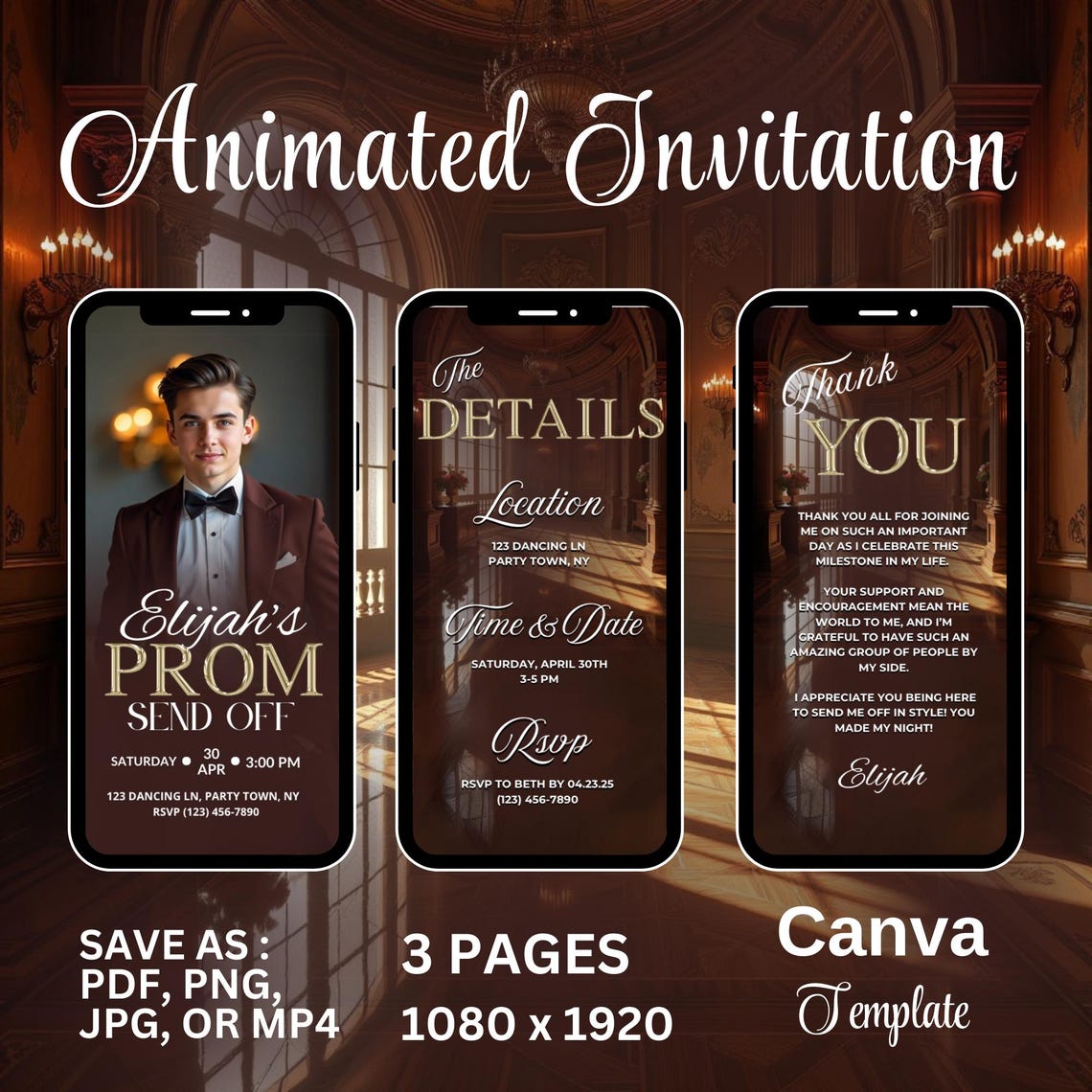 Brown Prom Send-off Invitation, Elegant Rustic Prom Party Invite ...