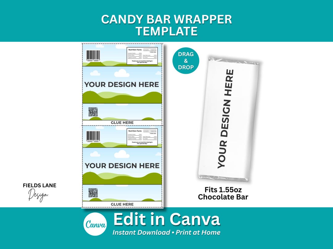 Chocolate Bar Wrapper Template, Custom 1.55oz Chocolate Wrapper Label ...