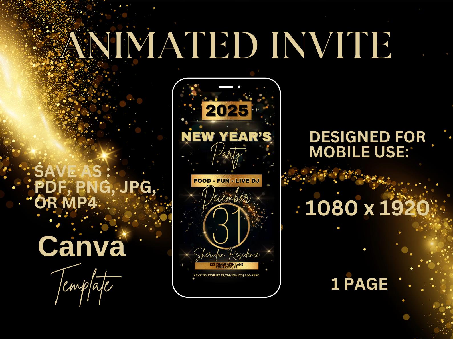 Digital New Years Eve Party Invitation, NYE Template, Animated New Year ...