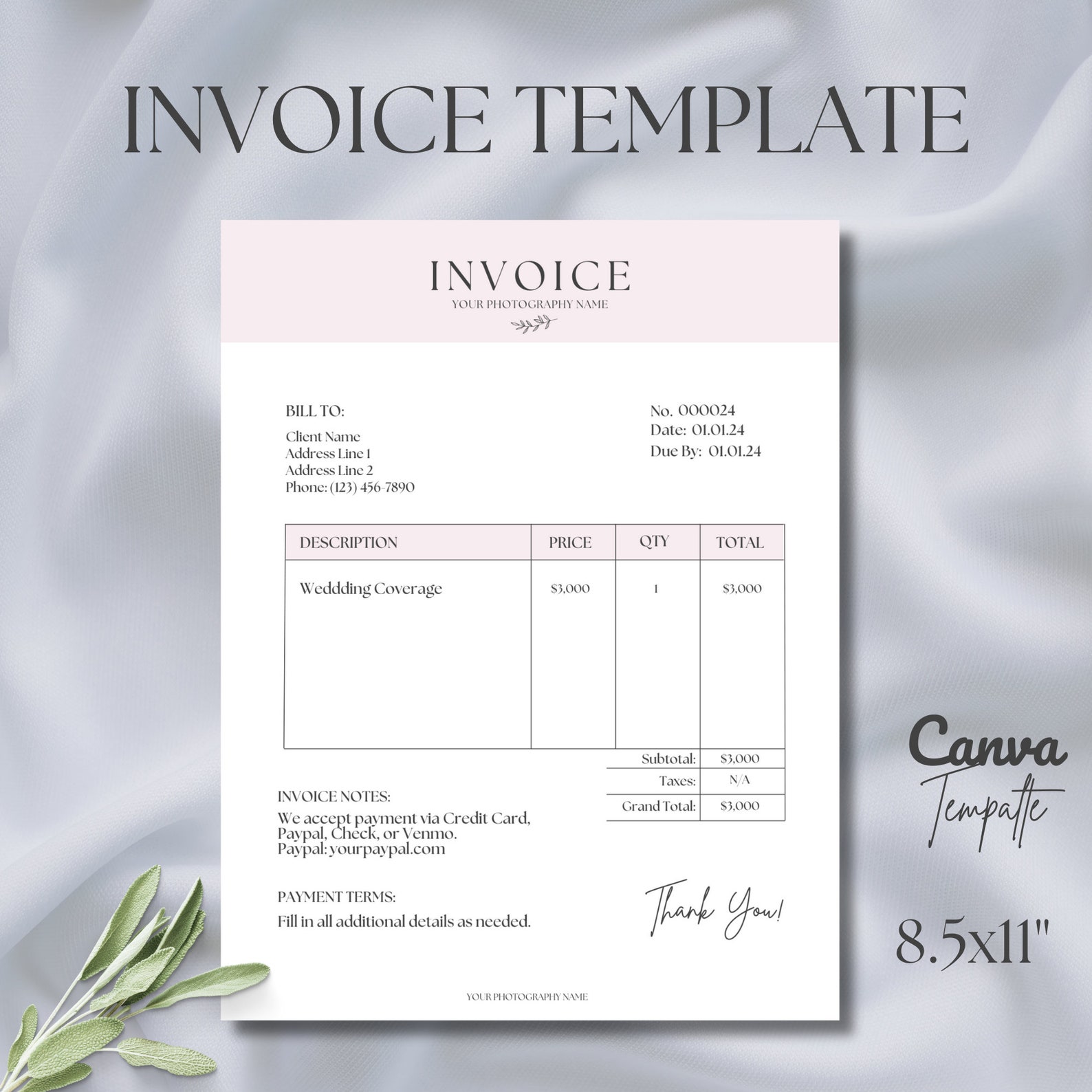 Invoice Template, Consultant Invoice, 1 Page Invoice, Custom Invoice ...