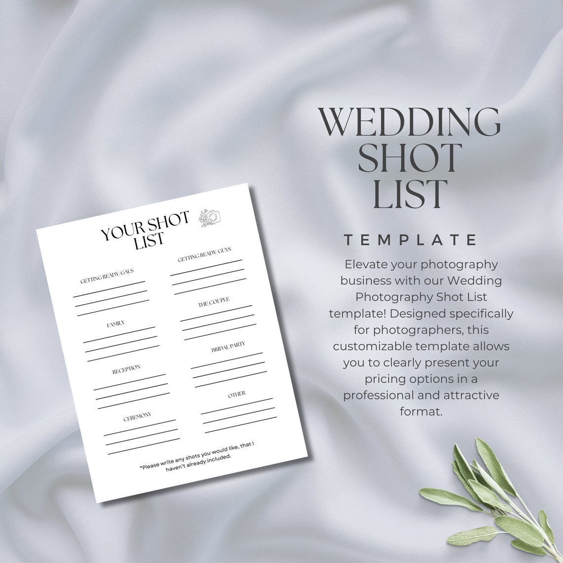 Wedding Photography Shot List Template: Customizable Canva Guide ...