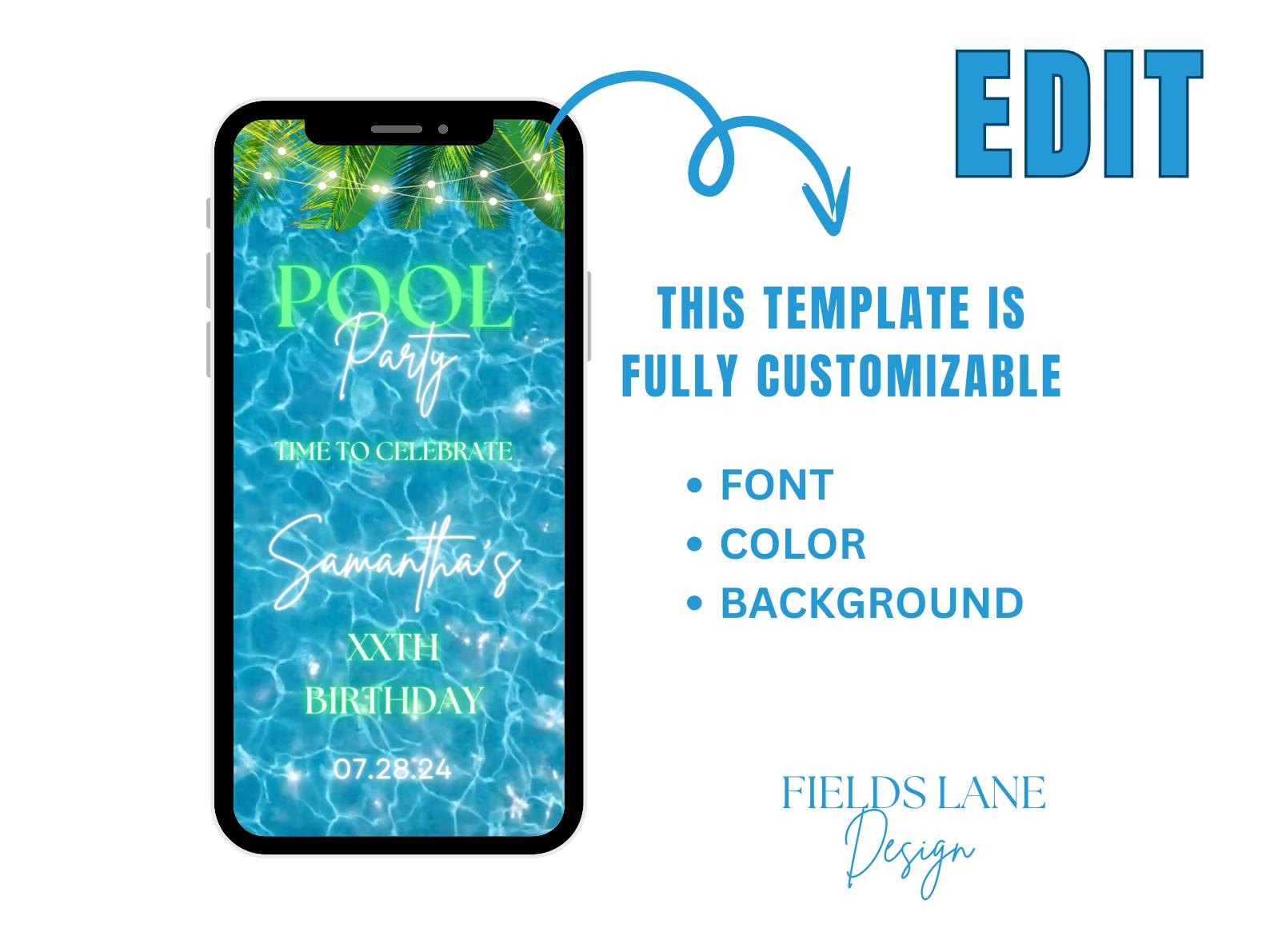 Pool Party Animated Invite, Swim Birthday Invitation, E-mobile Invite ...