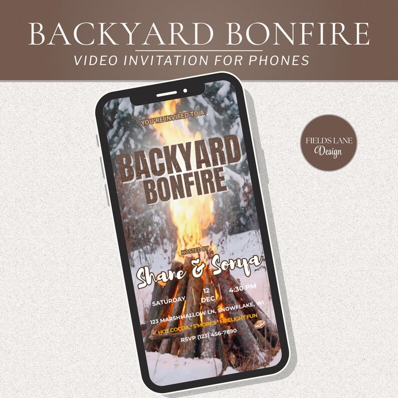 Editable Backyard Fire Pit Invite, Bonfire Party Mobile Template ...