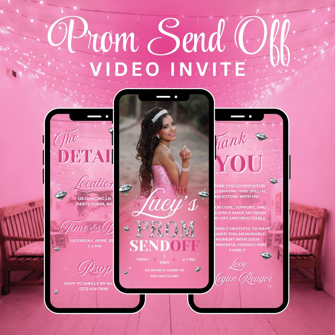 Pink Prom Send-off Invitation, Digital Animated Prom Party Invite ...