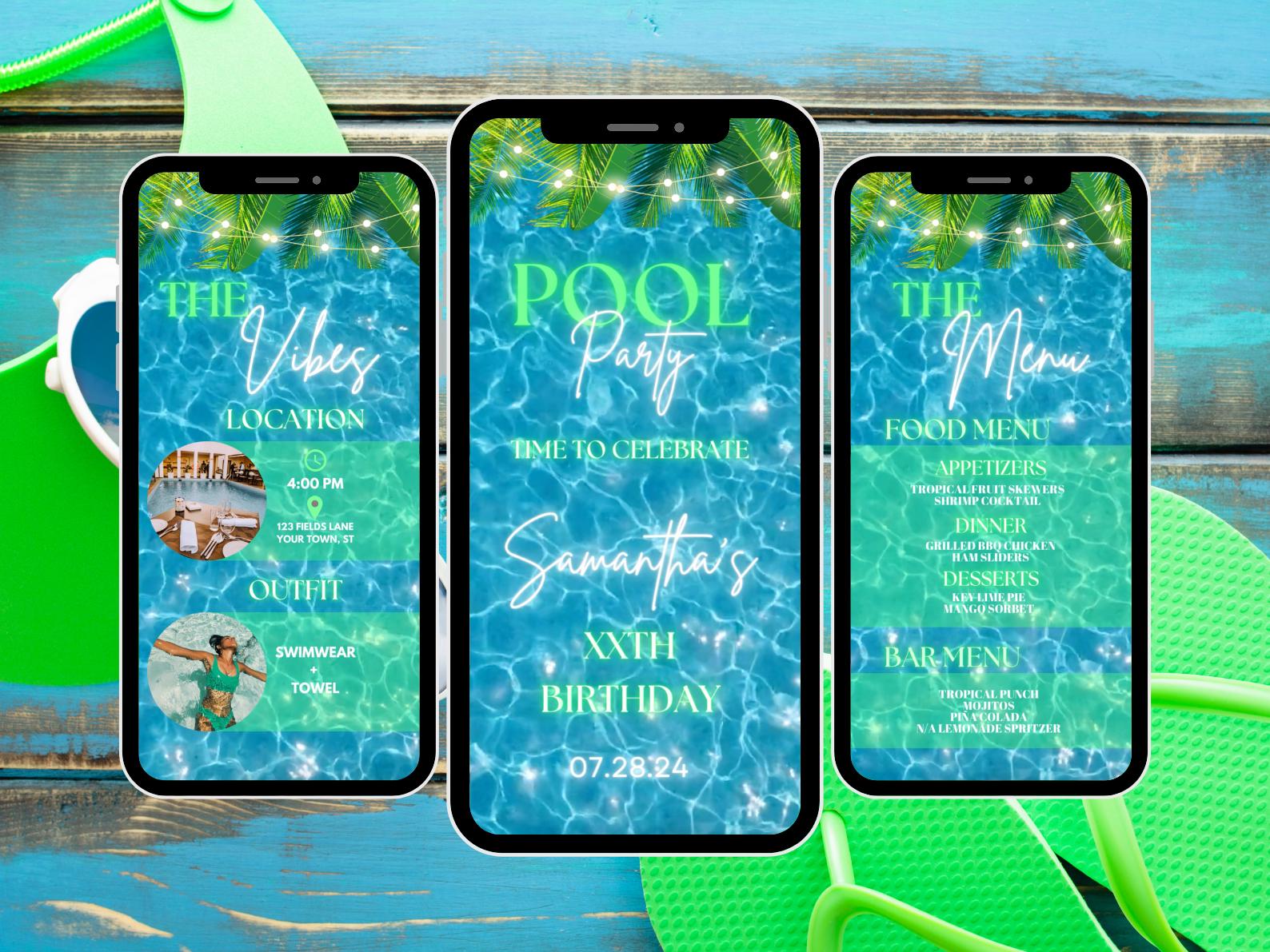 Pool Party Animated Invite, Swim Birthday Invitation, E-mobile Invite ...