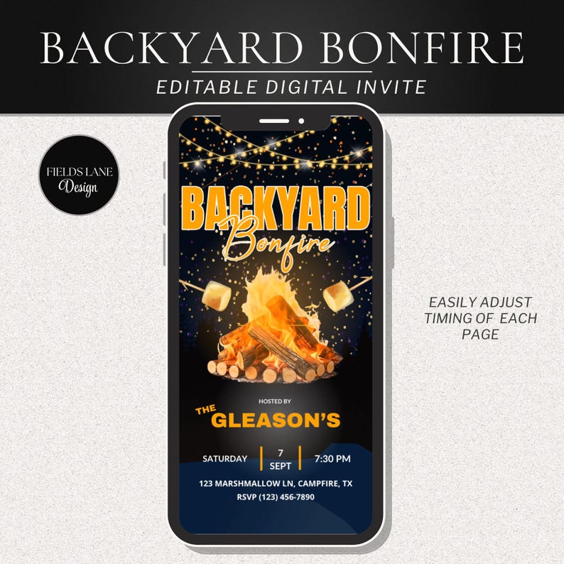 Backyard Bonfire Campout Invitation, Outdoor Fire Pit Party Template ...