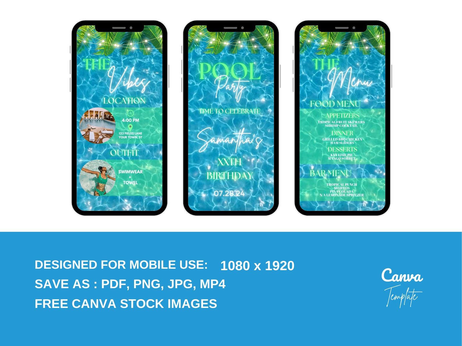 Pool Party Animated Invite, Swim Birthday Invitation, E-mobile Invite ...