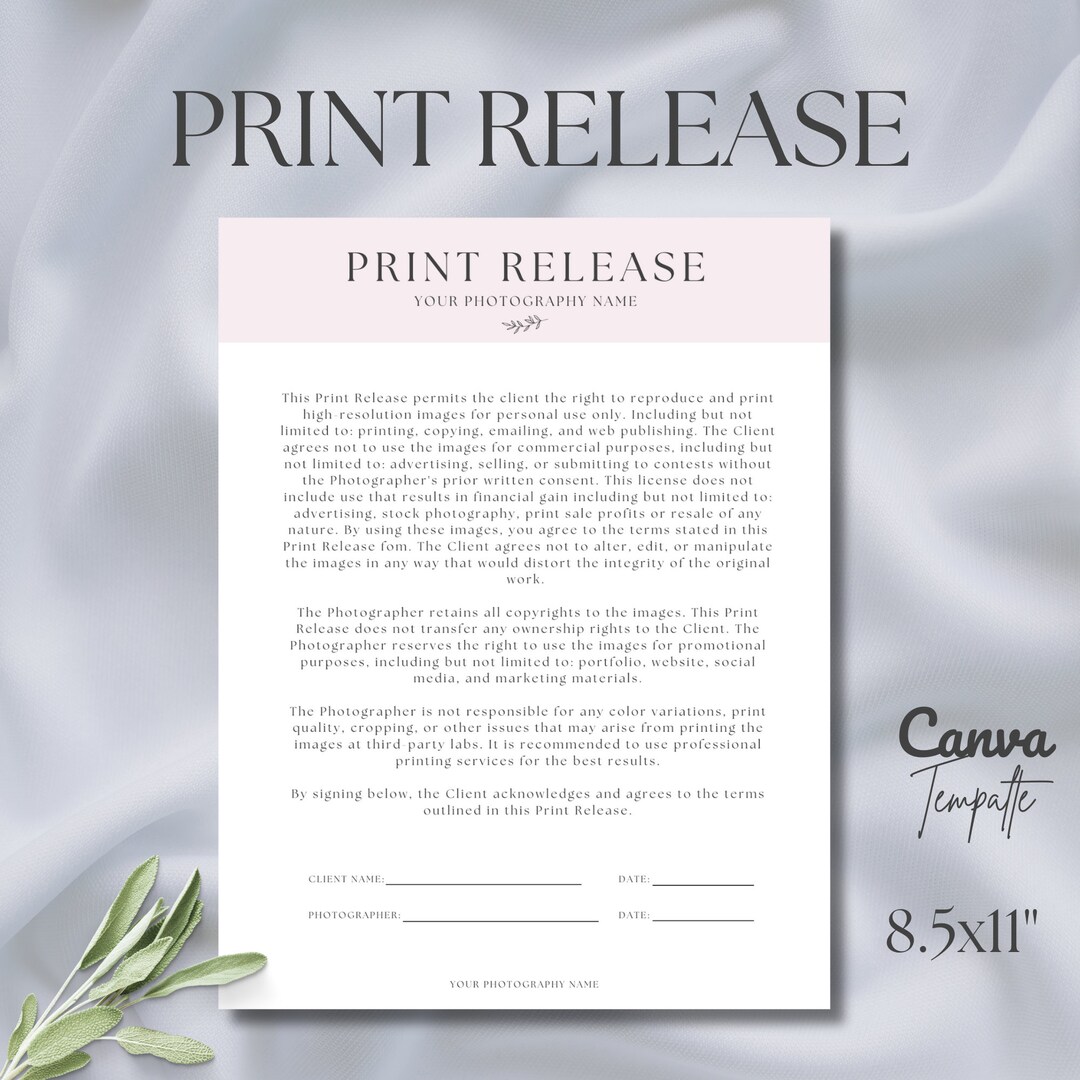 Print Release, Photo Release Form, Copyright Agreement, Client Forms ...
