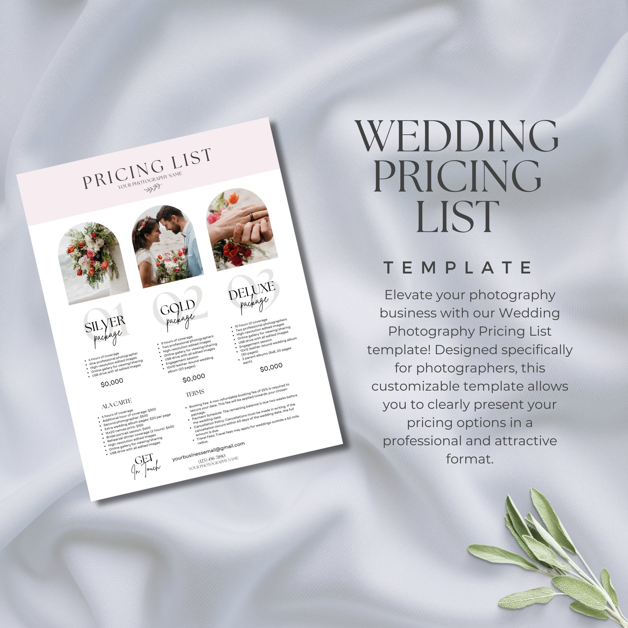 Wedding Photography Pricing List, Wedding Price List Template, Wedding ...