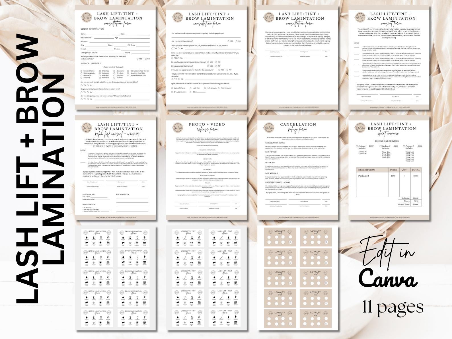 Lash Lift Brow Lamination Template: Editable Forms Canva (digital) - Etsy