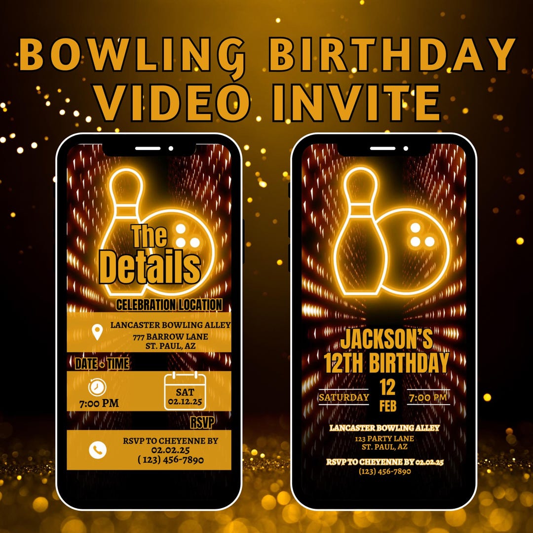 Bowling Alley Birthday Invitation | Digital Phone Invite | Editable ...