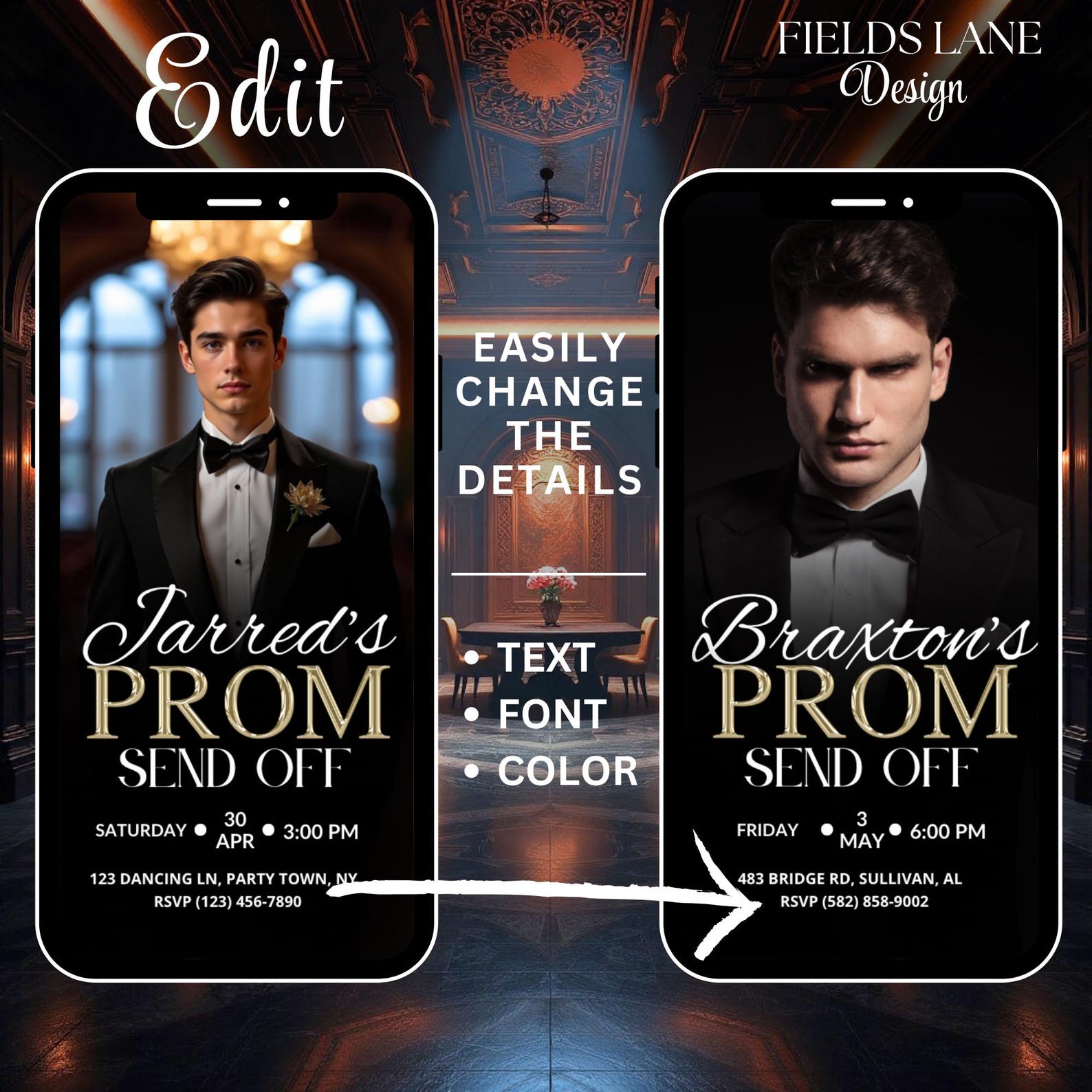 Black Prom Send-off Invitation, Stylish Tux Digital Video Invite ...