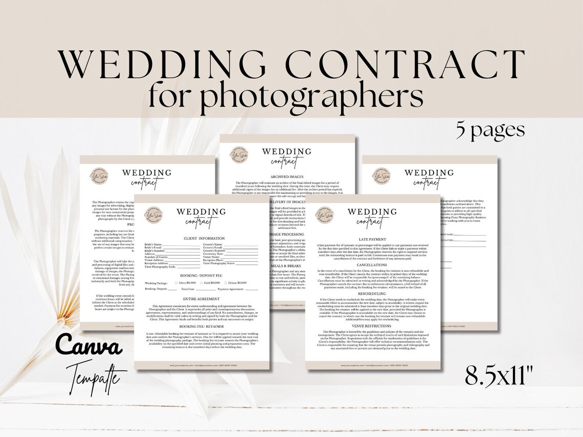 Wedding Contract, Photography Contract Template, Photography Forms ...