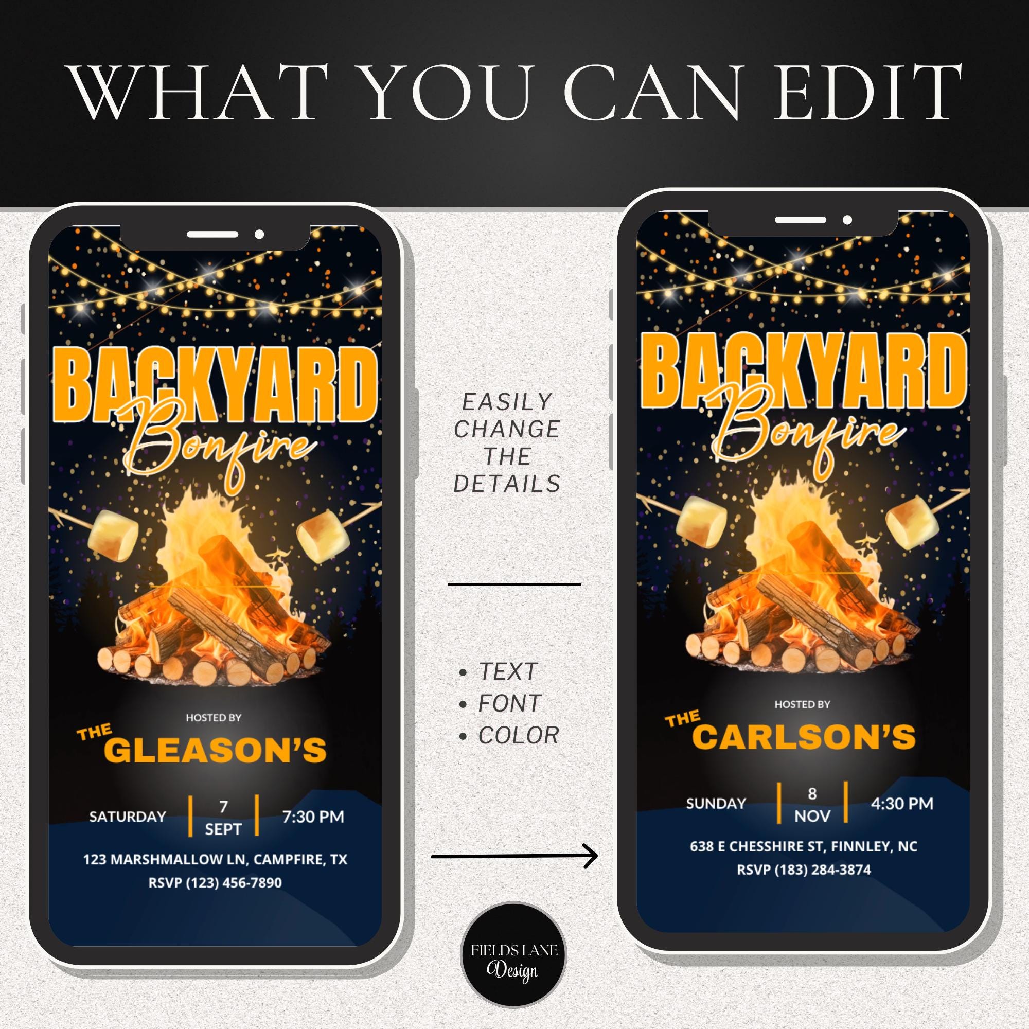 Backyard Bonfire Campout Invitation, Outdoor Fire Pit Party Template ...