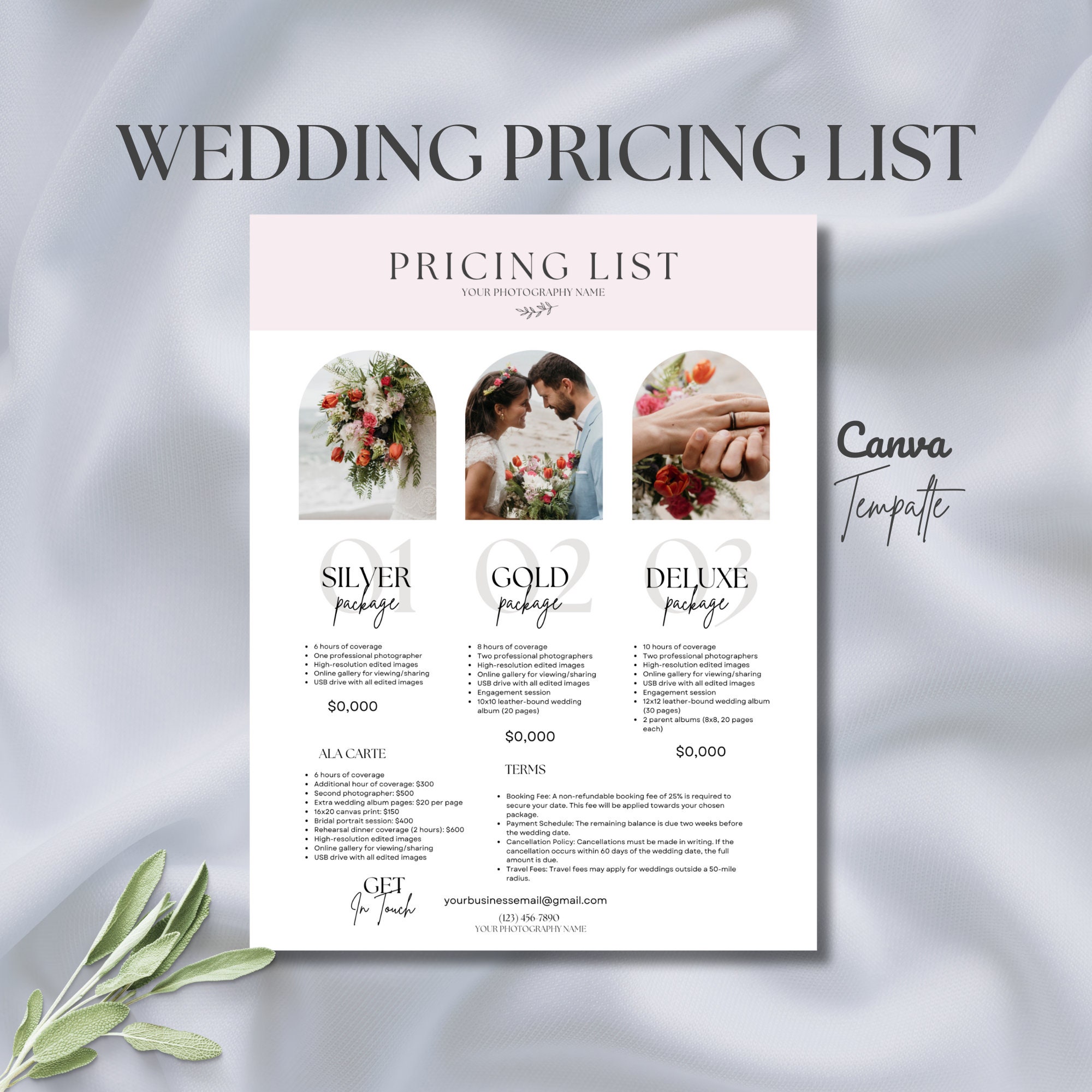 Wedding Photography Pricing List, Wedding Price List Template, Wedding ...