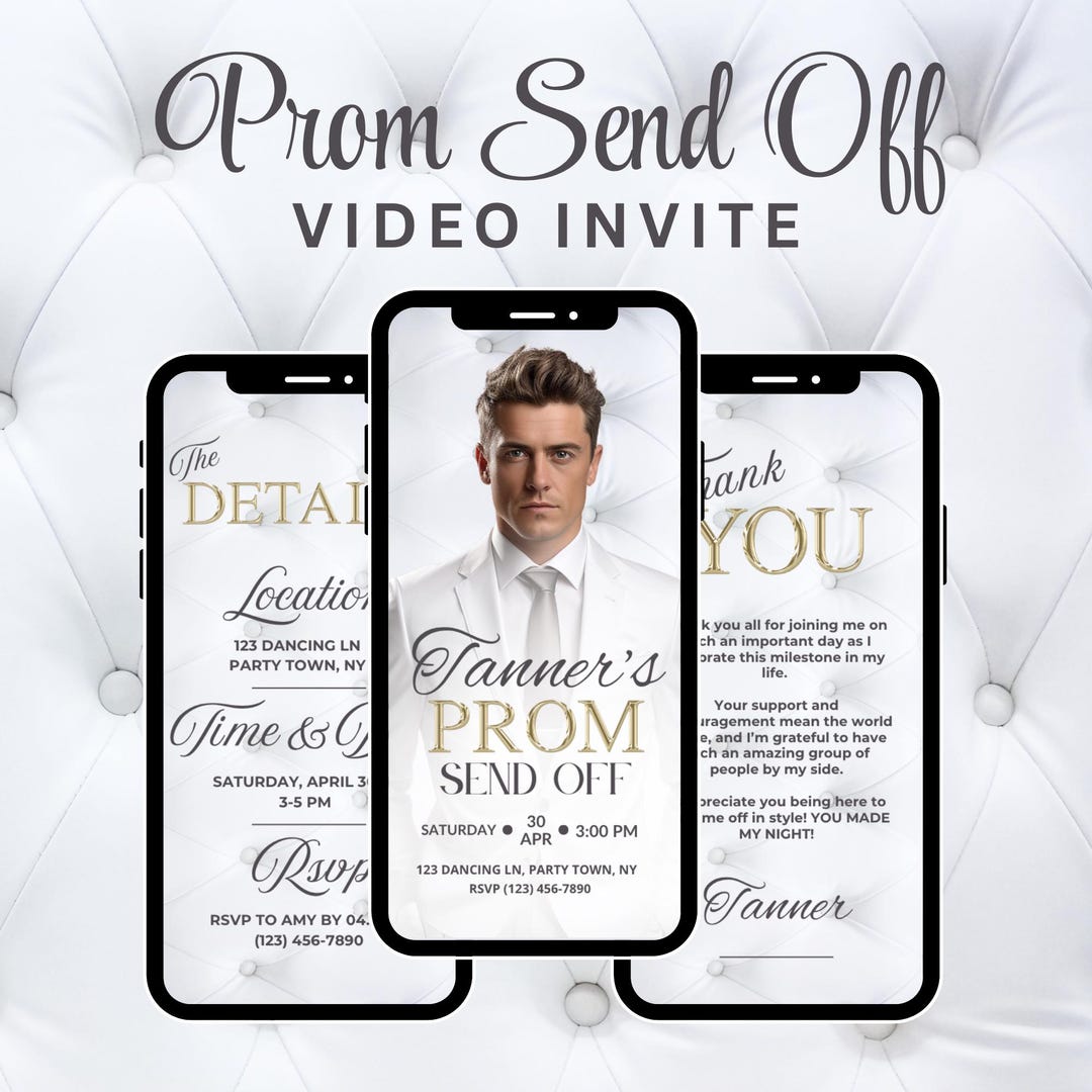 White Prom Send-off Invitation, Classic & Luxe Digital Video Invite ...