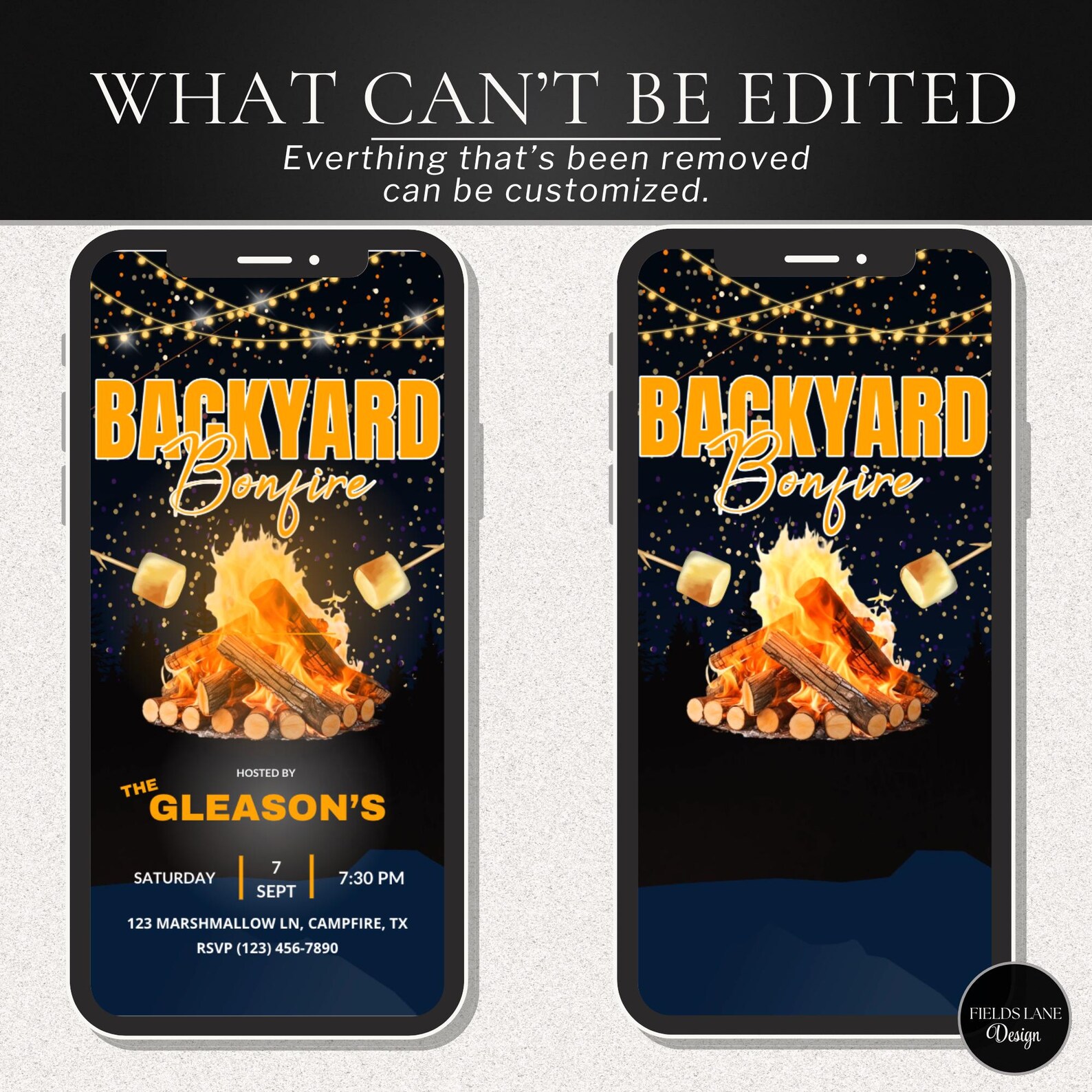 Backyard Bonfire Campout Invitation, Outdoor Fire Pit Party Template ...