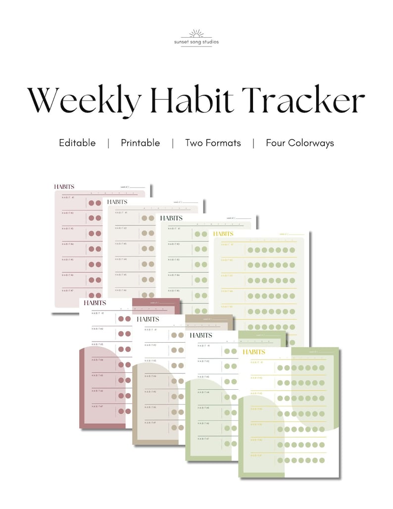 Weekly Habit Tracker - Digital Planner PDF, Printable Weekly Habit ...