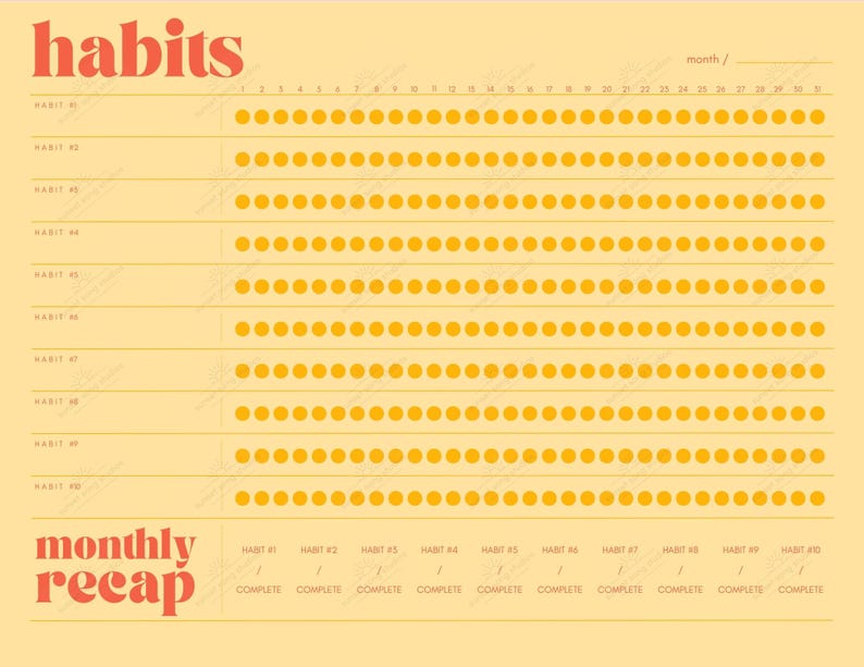 Printable Monthly Habit Tracker: Colorful Goal Planner (PDF) - Etsy