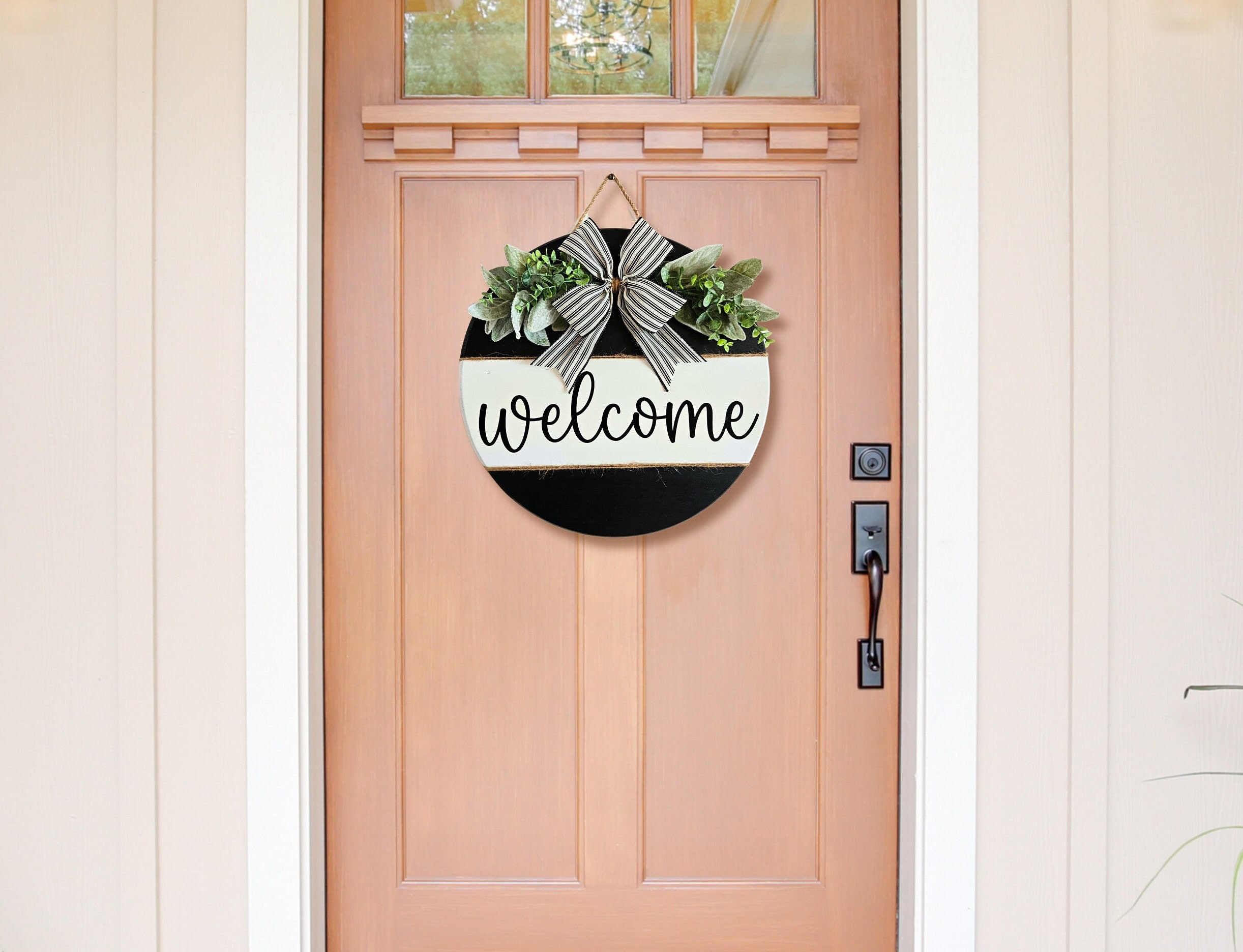Welcome Door Sign | Black and White Door Hanger | Front Door Decor ...